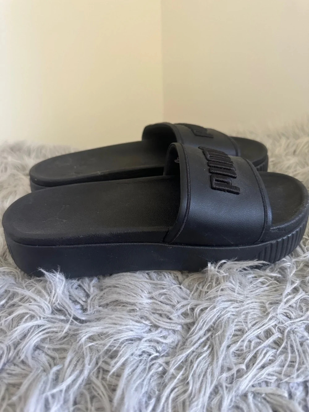 Puma | Shoes | Puma Black Embossed Logo Slide Sandals | Poshmark